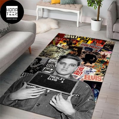 Elvis Presley Enlistment Photo With Album Of Him Luxury Rug - Honateez