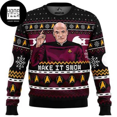 Star Trek Captain Picard Make It Snow 2023 Ugly Christmas Sweater ...
