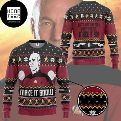 Star Trek Captain Picard Make It Snow 2023 Ugly Christmas Sweater ...
